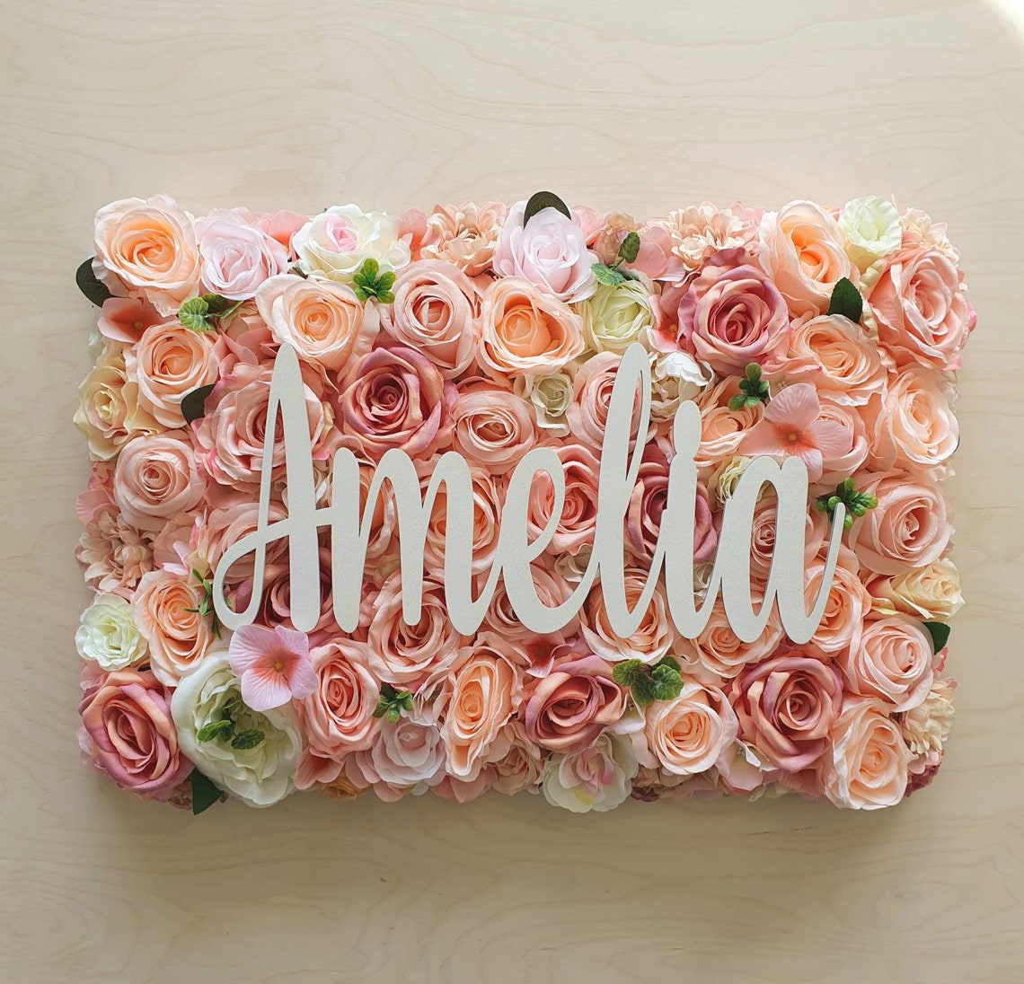 Flower Wall With Name Sign Large Flower Wall Nursery Name - Etsy