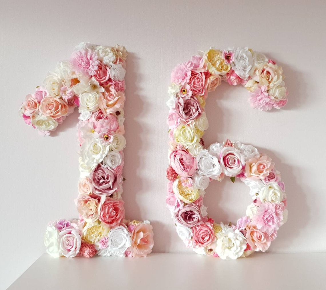 Floral Number, Sweet 16 Decoration, Floral Letter, Birthday Decorations ...