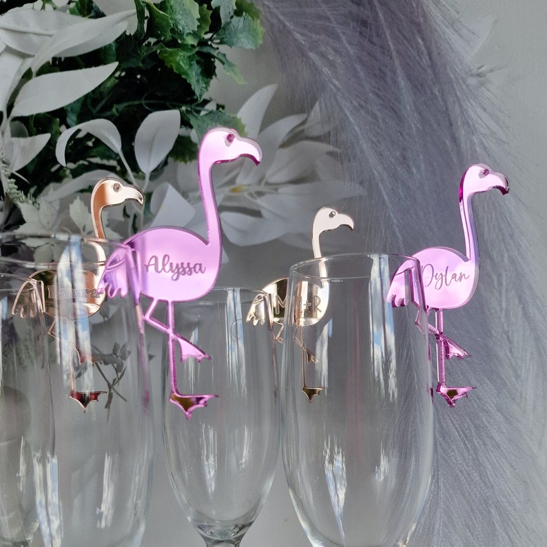 Flamingo Drink Marker Custom, Cinco De Mayo Decor, Tropical Glass Tag ...