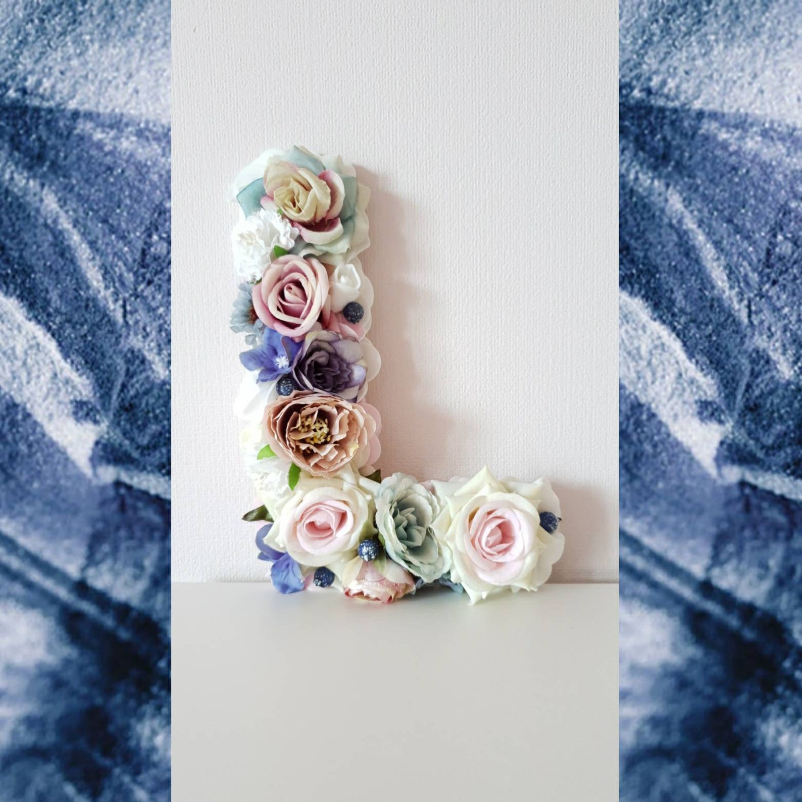 Blue Floral Letter Nursery Wall Art Nursery Name Sign | Etsy