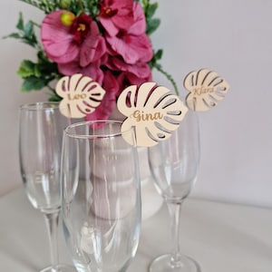 Tropical Name Place Card Custom Drink Tag Charm Monstera Leaf Tropical ...