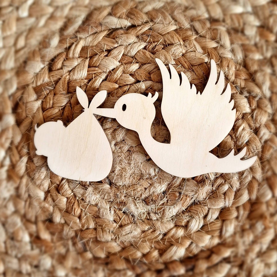 Wooden Stork With Baby Cutout, Stork With Baby Shape for Craft Projects ...