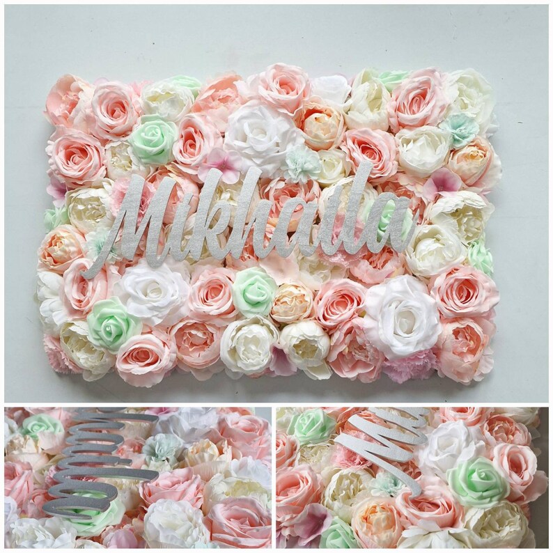 Personalized Floral Backdrop With Name Sign, Custom Flower Wall for ...