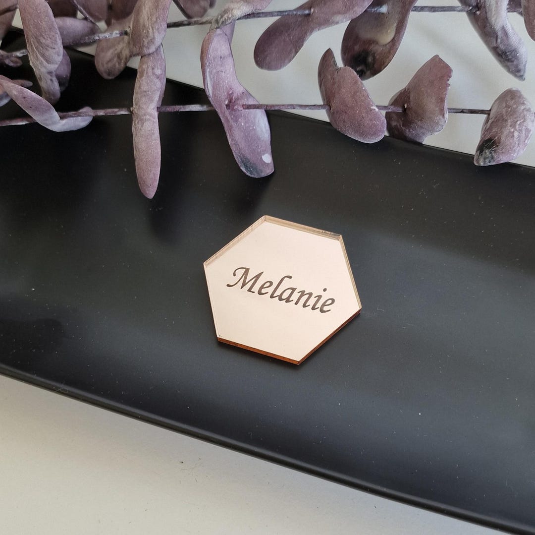 Hexagon Place Card Mirror Wedding Seating Name Tags Acrylic Place Cards ...