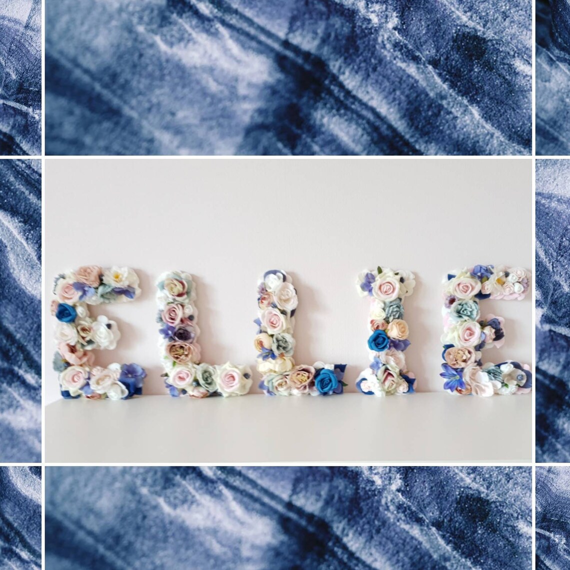 Blue Floral Letter Nursery Wall Art Nursery Name Sign - Etsy
