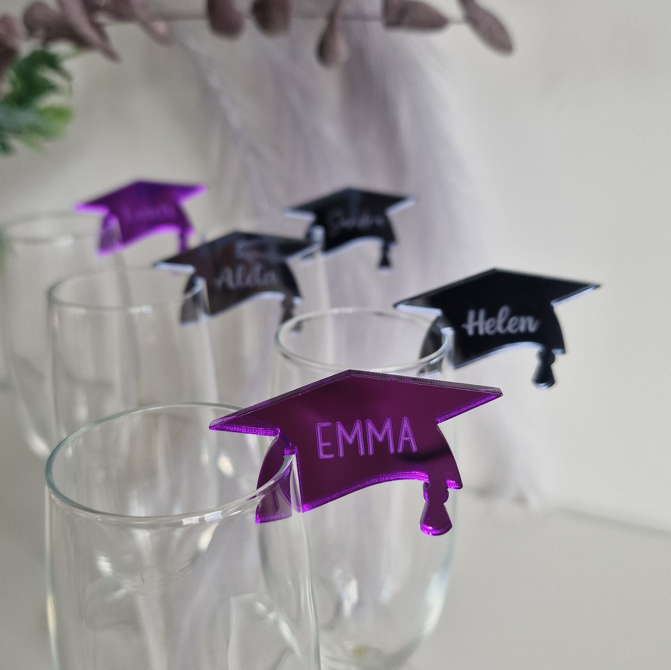 Custom Grad Cap Glass Toppers Graduation Drink Tags Personalized ...