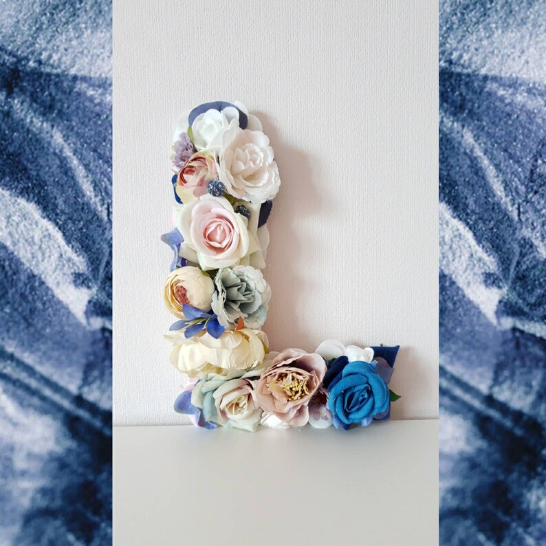 Blue Floral Letter Nursery Wall Art Nursery Name Sign | Etsy