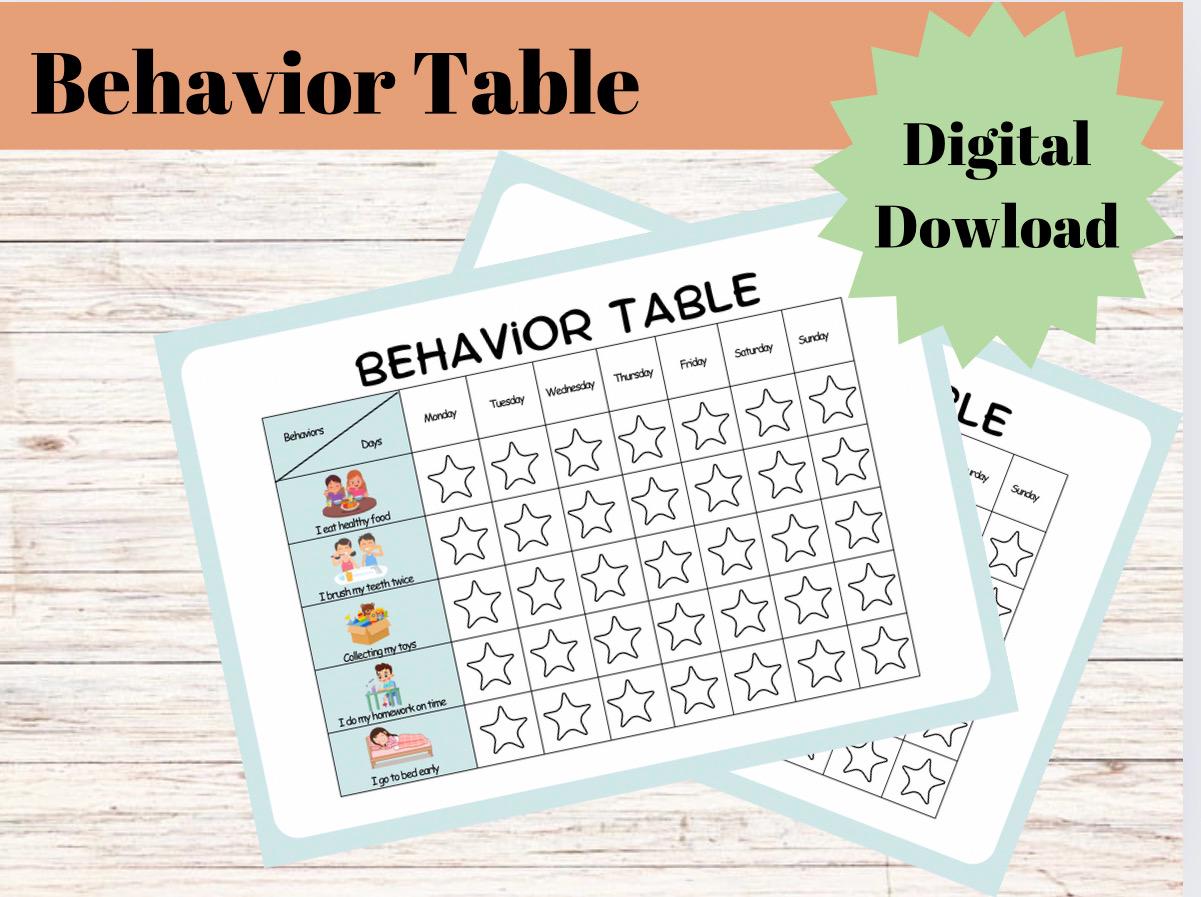 Kids Behavior Table, Behavior Chart, Digital Download, Pdf, Parents ...