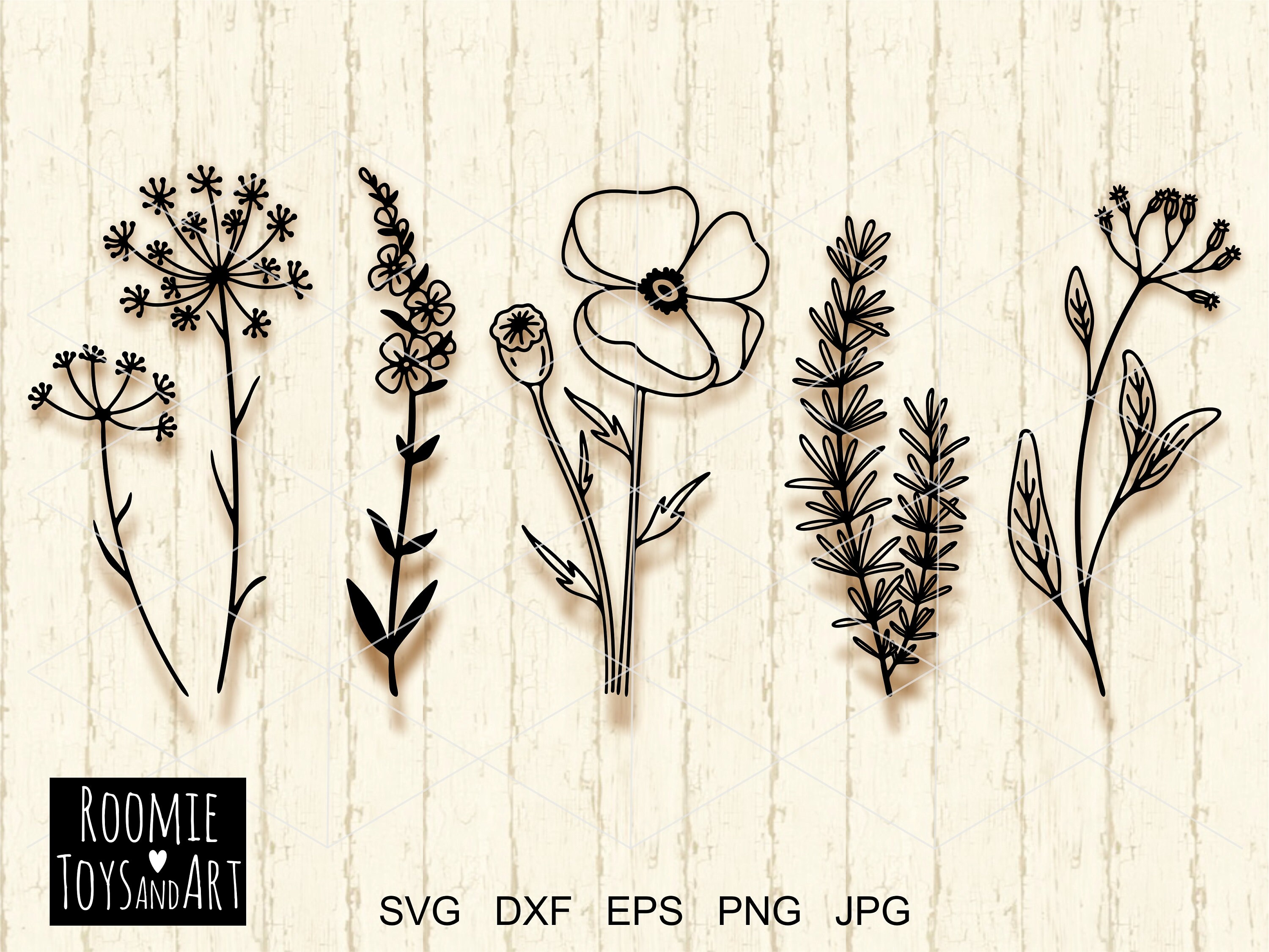Wildflowers Svg Wild Flower Sketch Svg Floral Svg Cricut Etsy