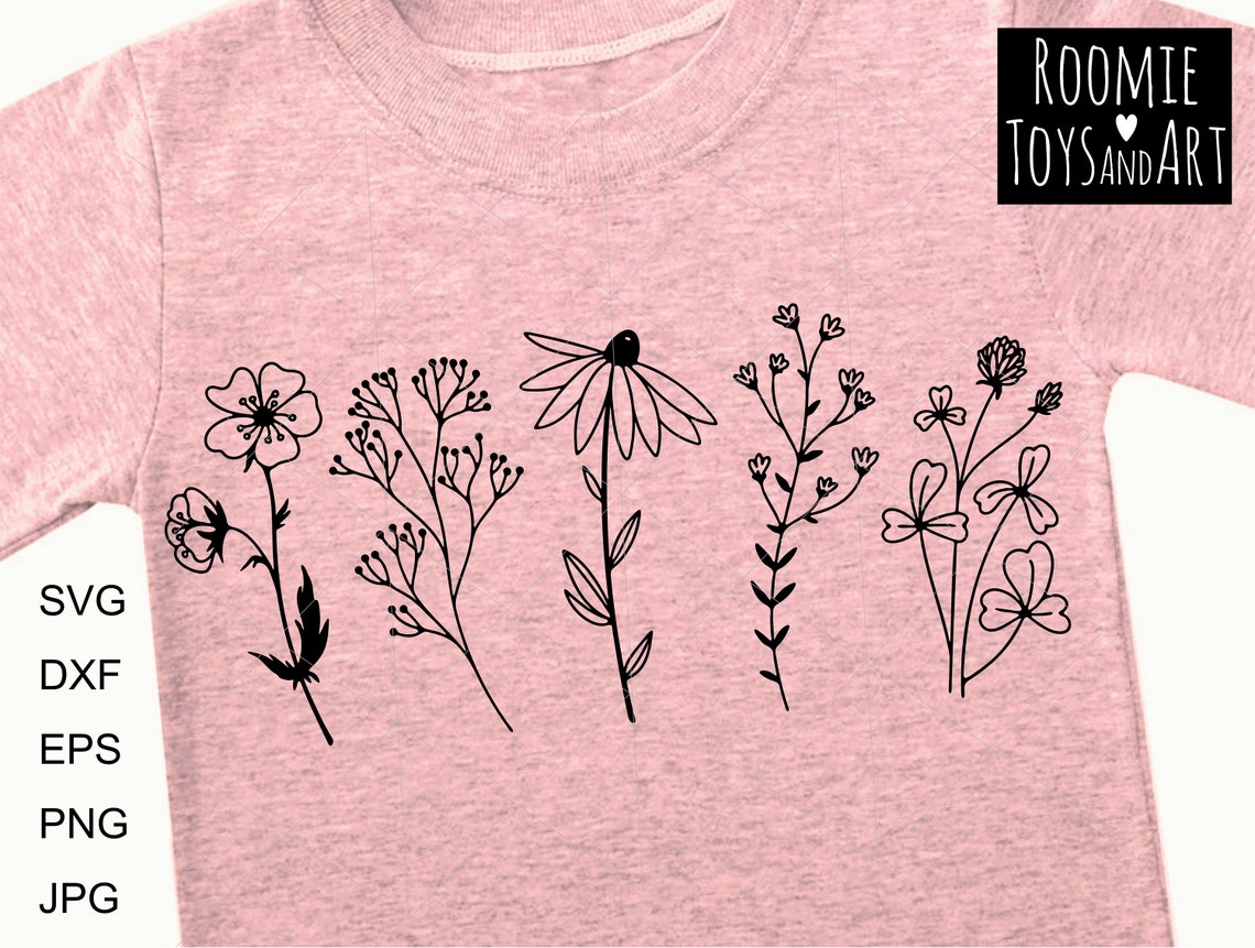 Wildflowers Svg Floral Svg Wild Flower Sketch Svg Cricut Etsy
