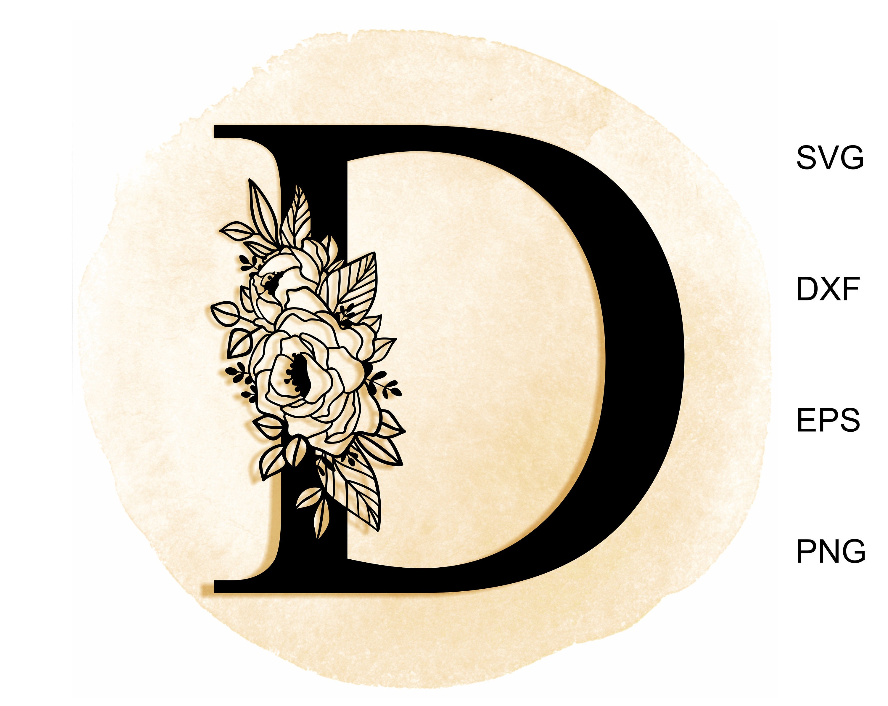 Letras del alfabeto floral D svg Carta de monograma SVG | Etsy