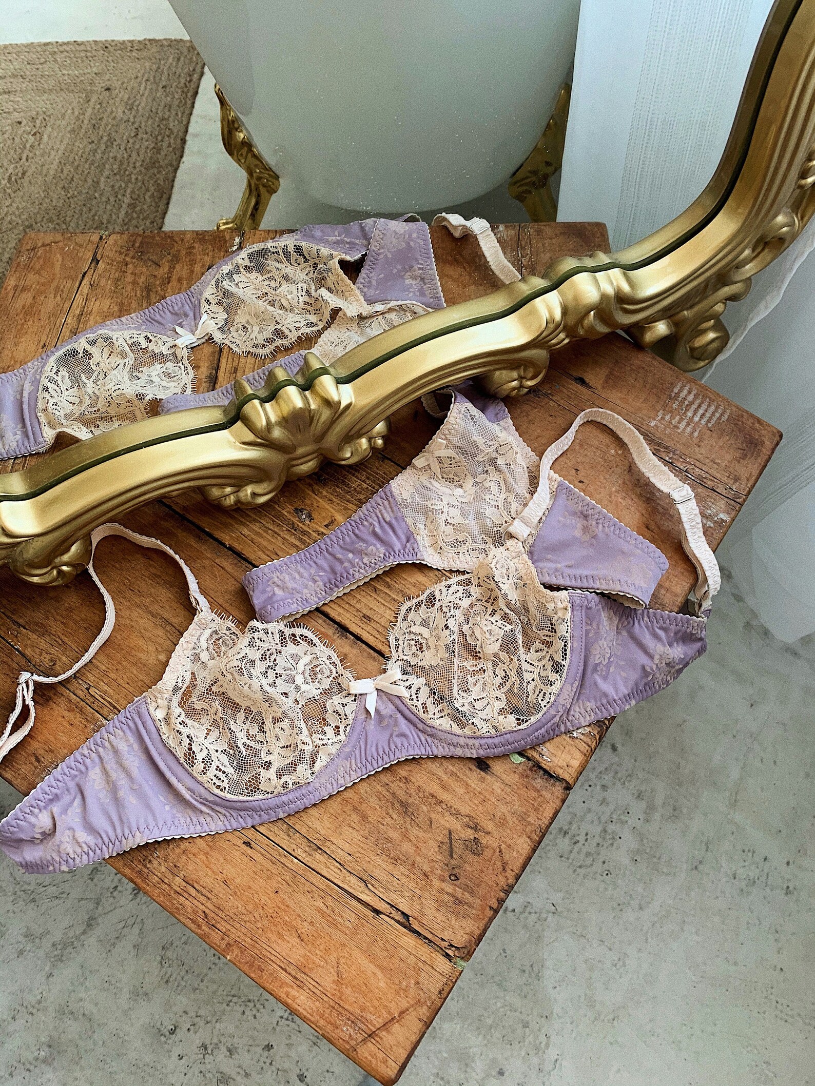 Lavender Satin Lingerie Boudoir Floral Lingerie Set Sexy | Etsy