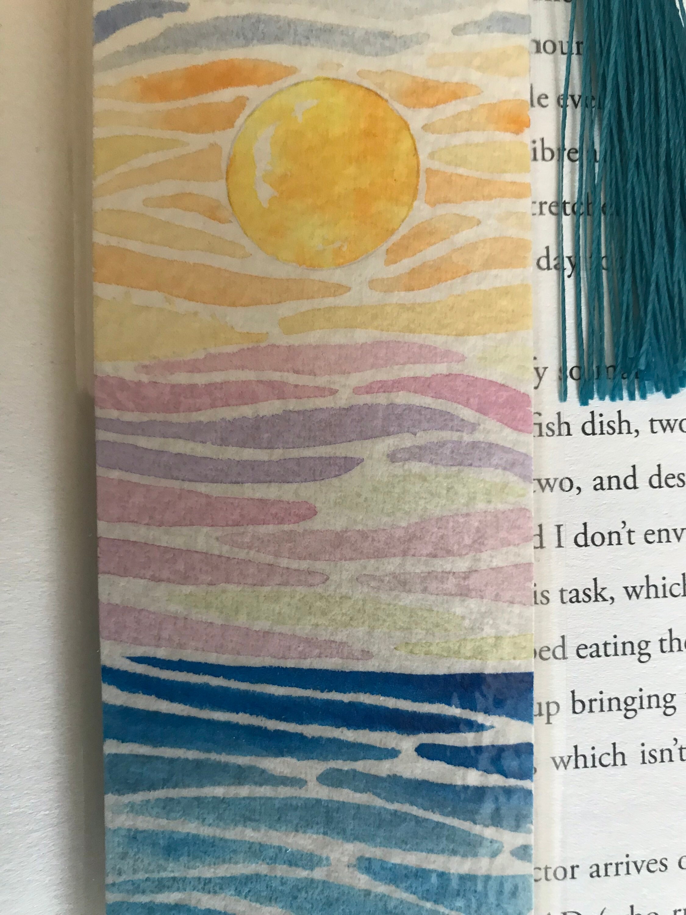 Watercolour Bookmark - Graduated Multi-coloured Sunset With Broken ...