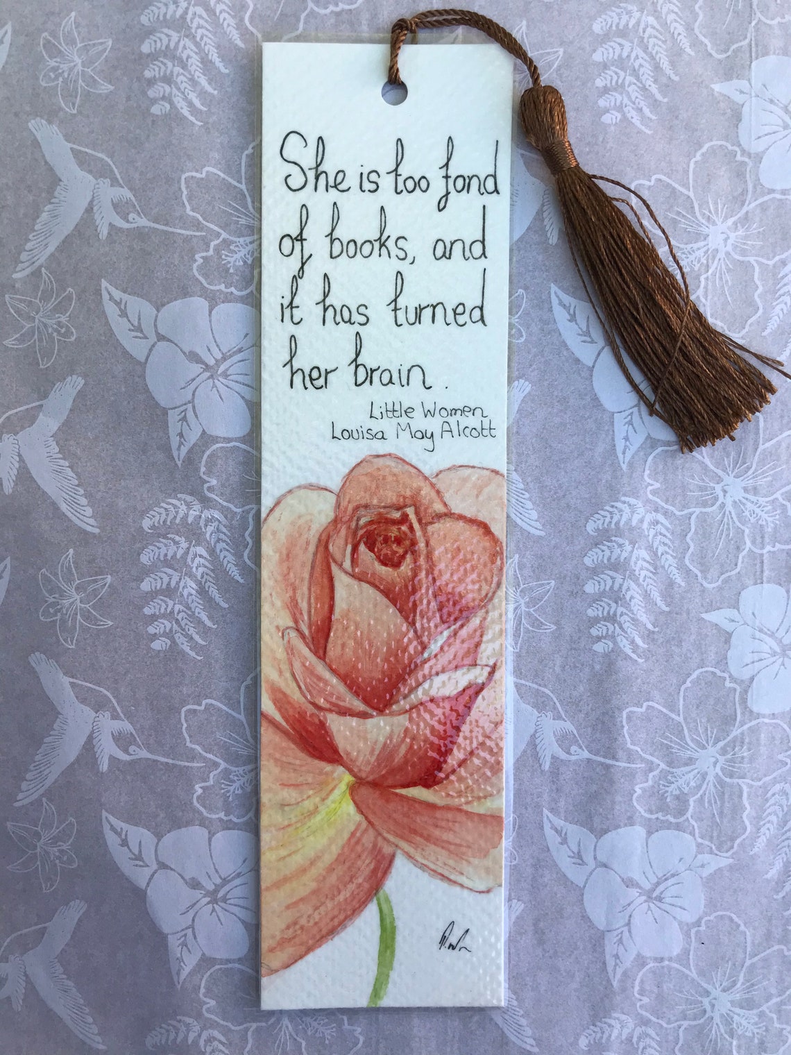 Original Rose Design Watercolour Bookmark - Literary Quote - Little ...