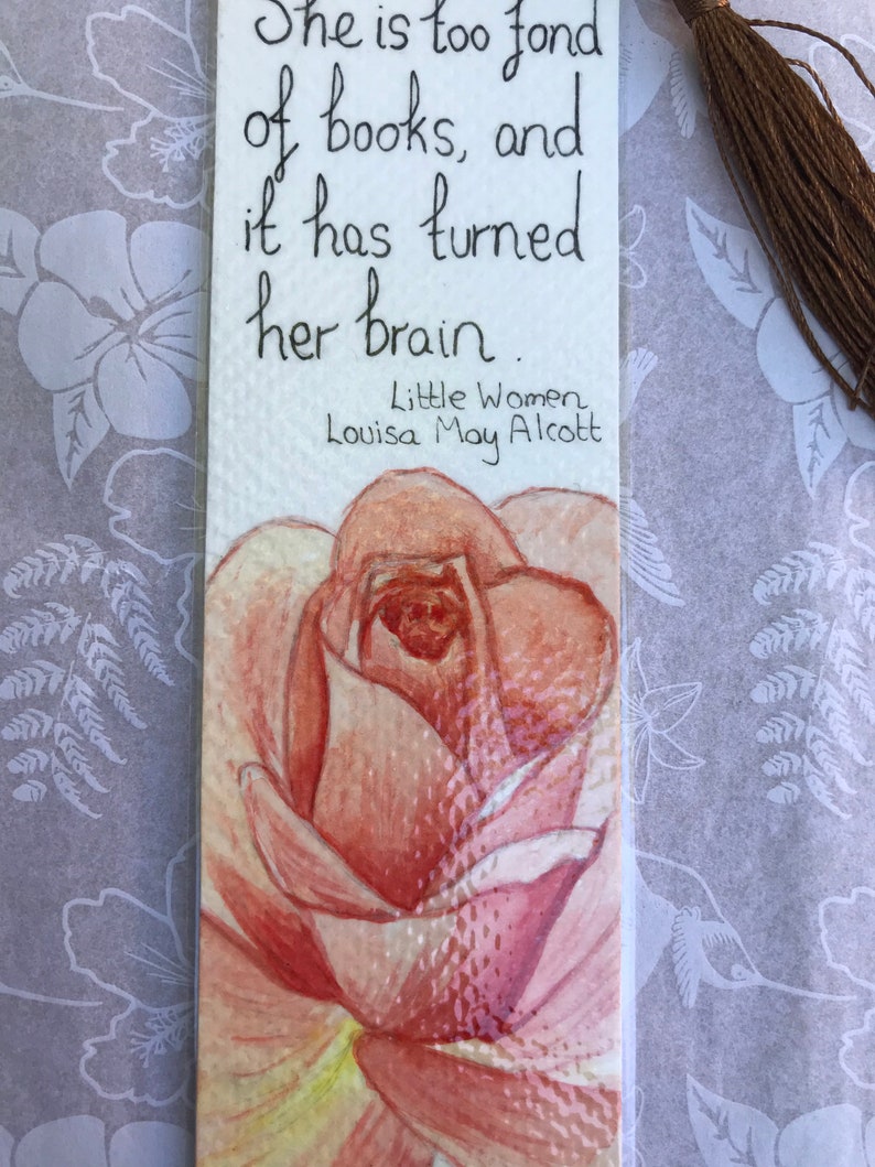 Original Rose Design Watercolour Bookmark - Literary Quote - Little ...