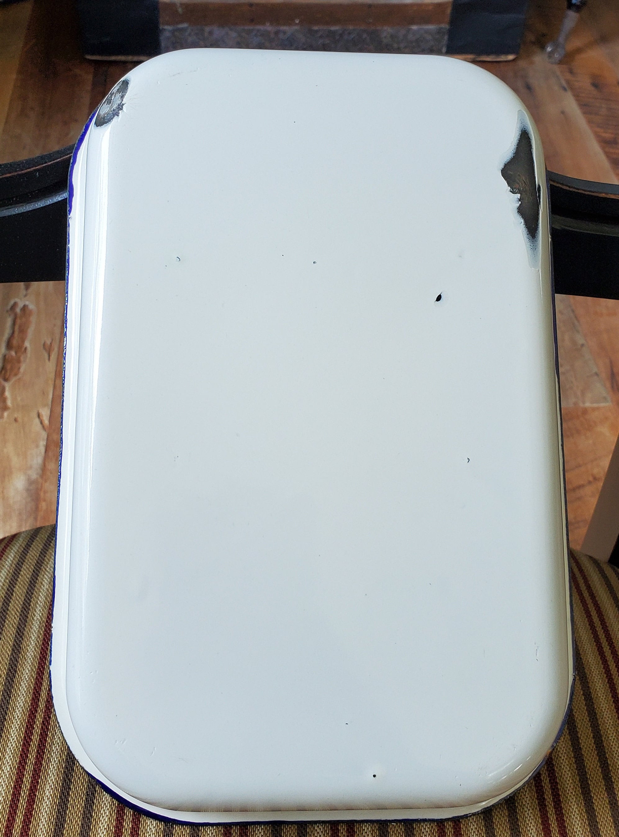 Small Rectangular White Enamel Pan With Cobalt Blue Trim - Etsy