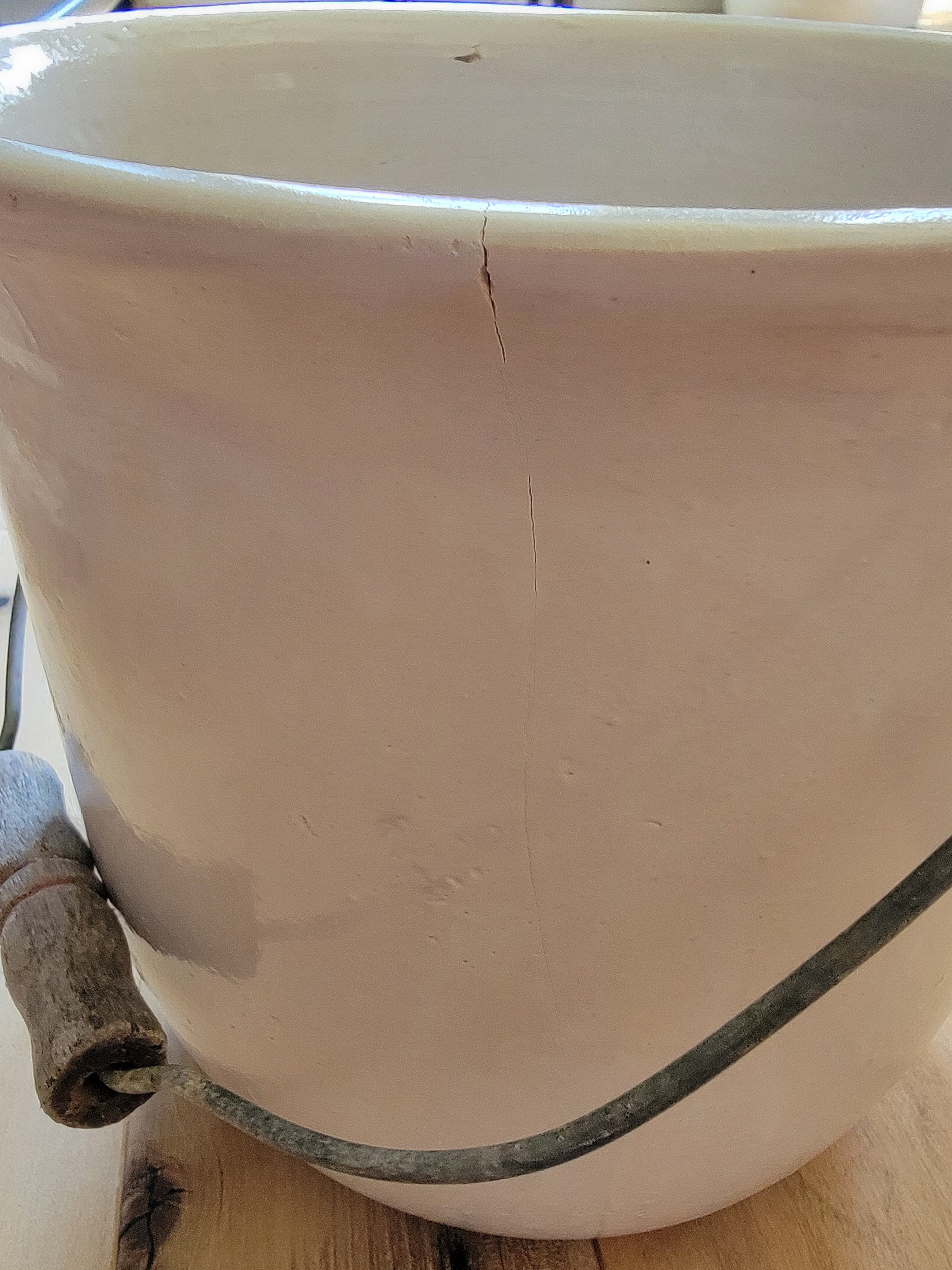 Vintage White Stoneware Chamber Pot With Wooden Handle - Etsy