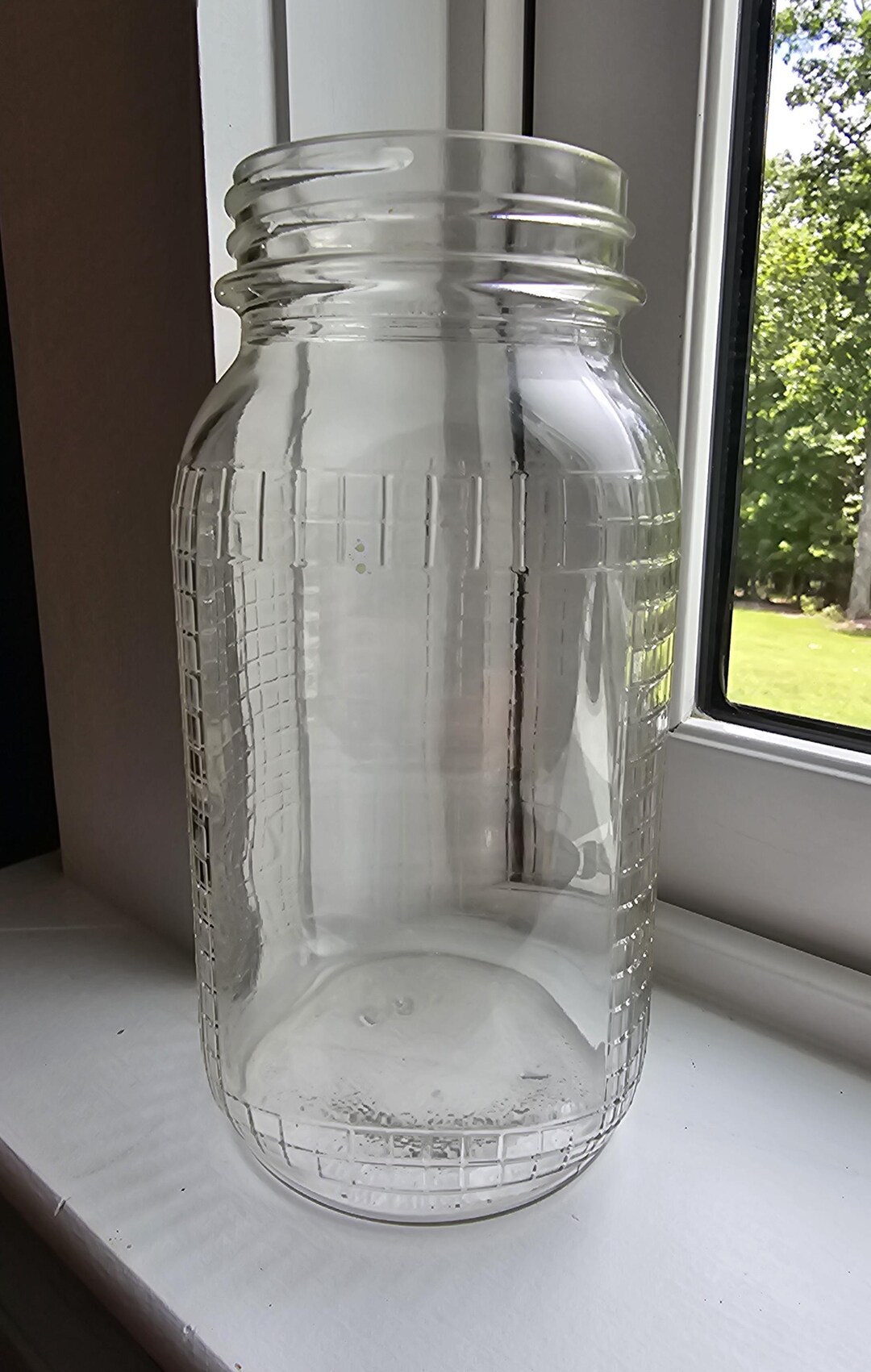 Quart Clear Glass Waffle Grid Pattern Jar - Etsy
