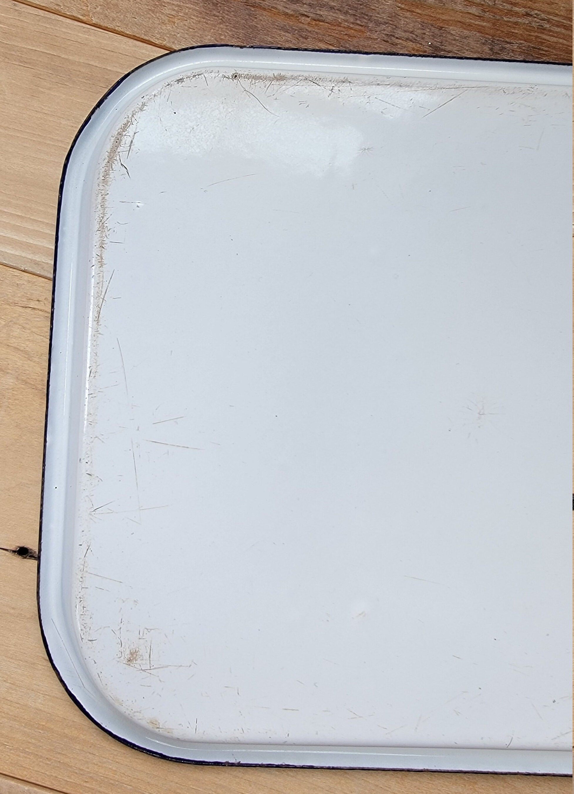 Vintage White Enamel Tray With Cobalt Blue Trim - Etsy
