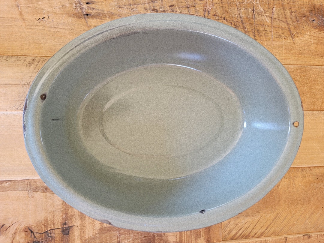 Large Green Speckled Oval Wash Basin - Etsy