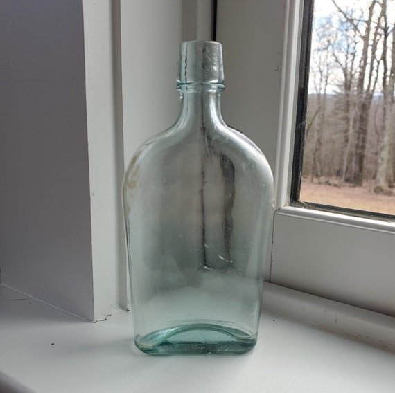 Vintage Small Aqua Flask Glass Bottle - Etsy