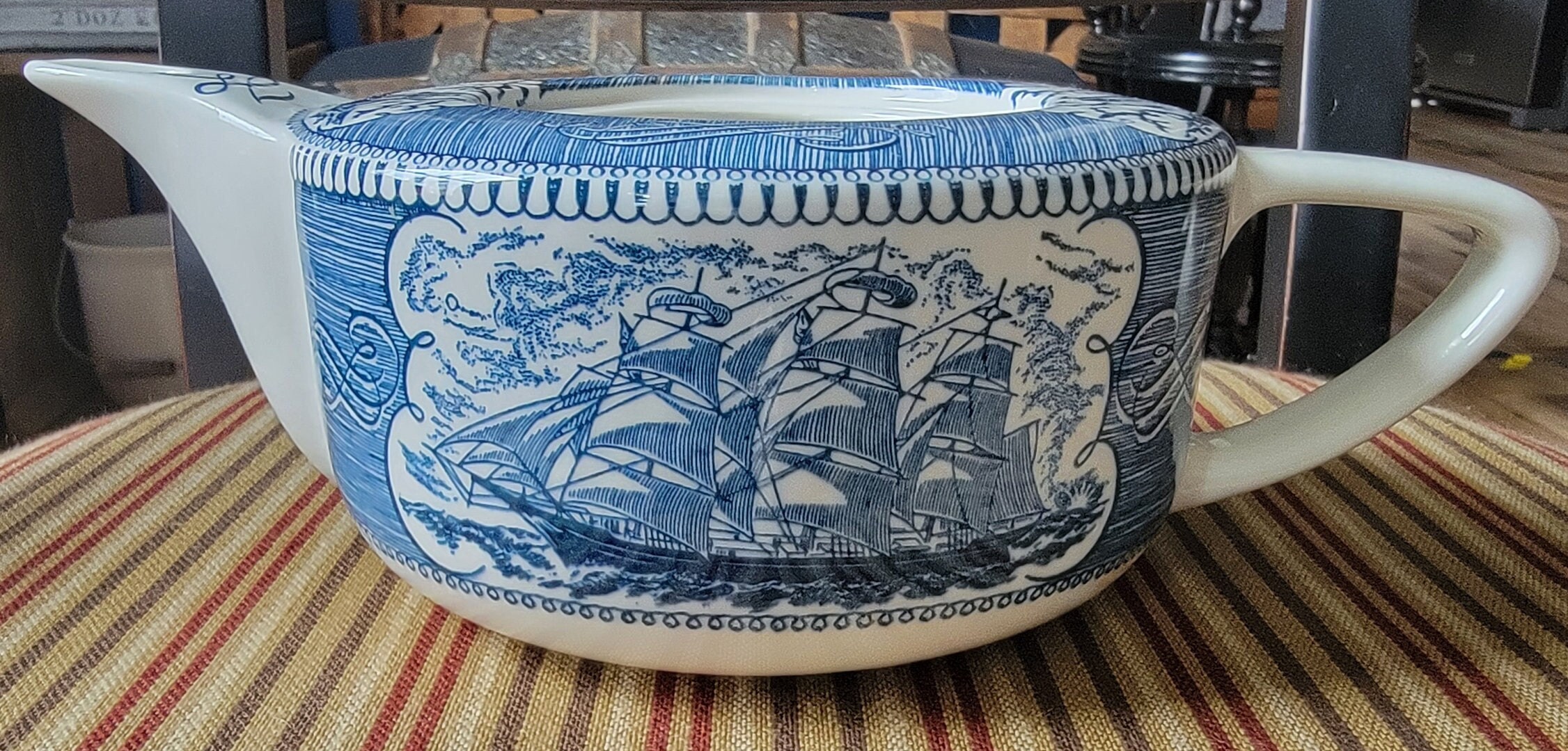 Royal Currier and Ives Blue Ship Teapot - Etsy