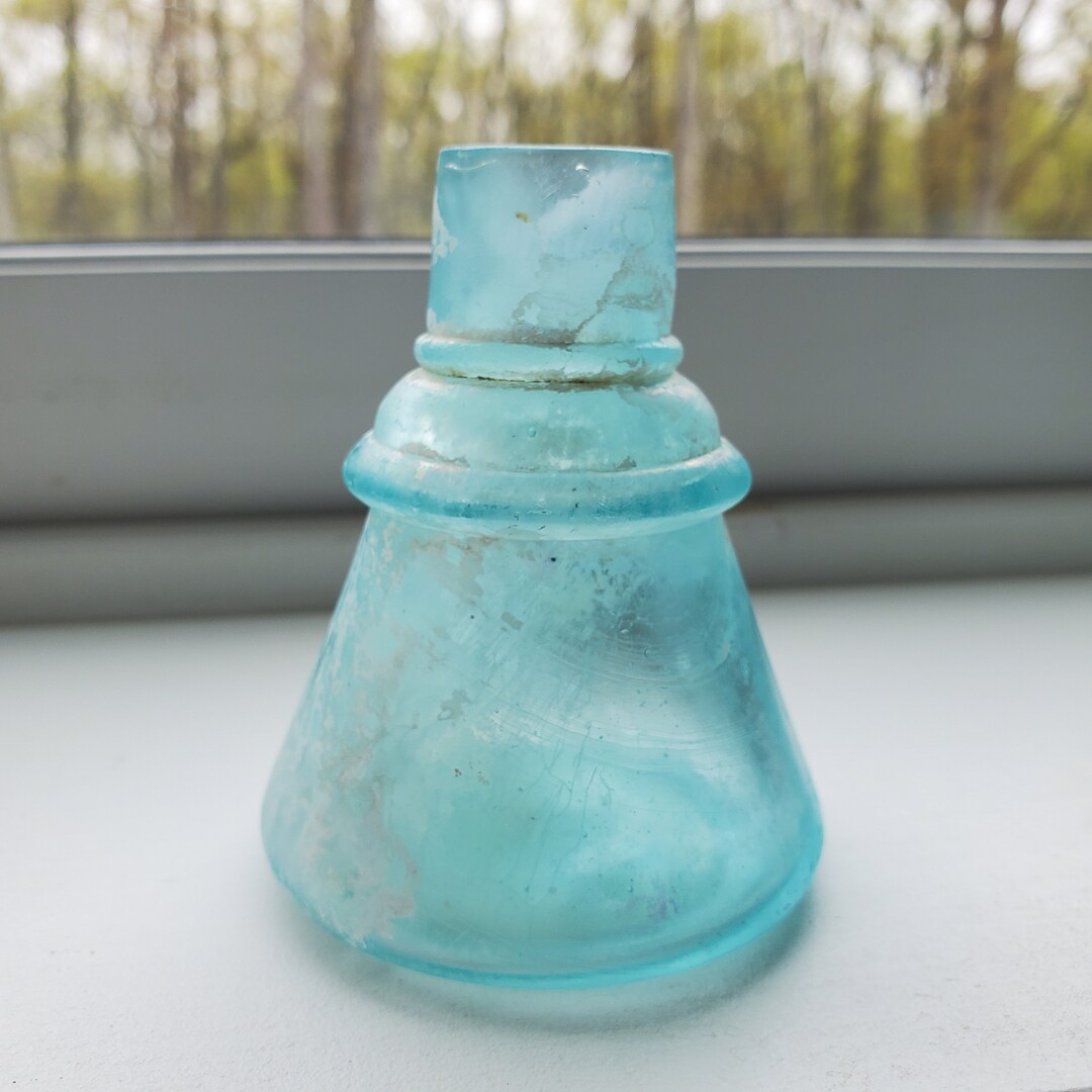Vintage Aqua Blue Glass Inkwell - Etsy