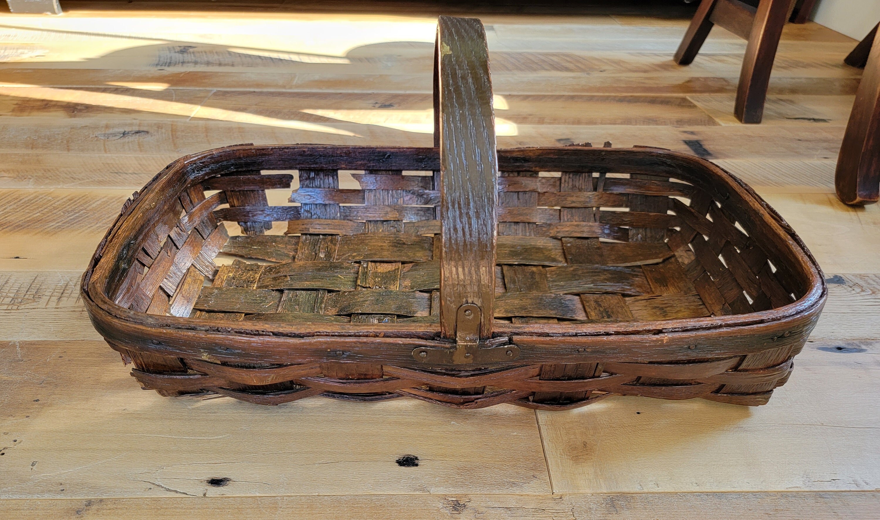 Antique Hand Crafted Woven Wood Basket - Etsy