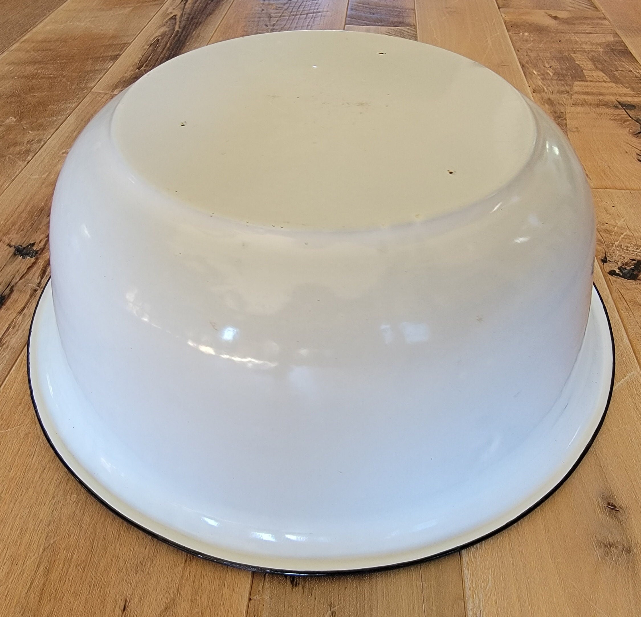 Extra Large Round Wash Basin White Enamel With Black Trim - Etsy
