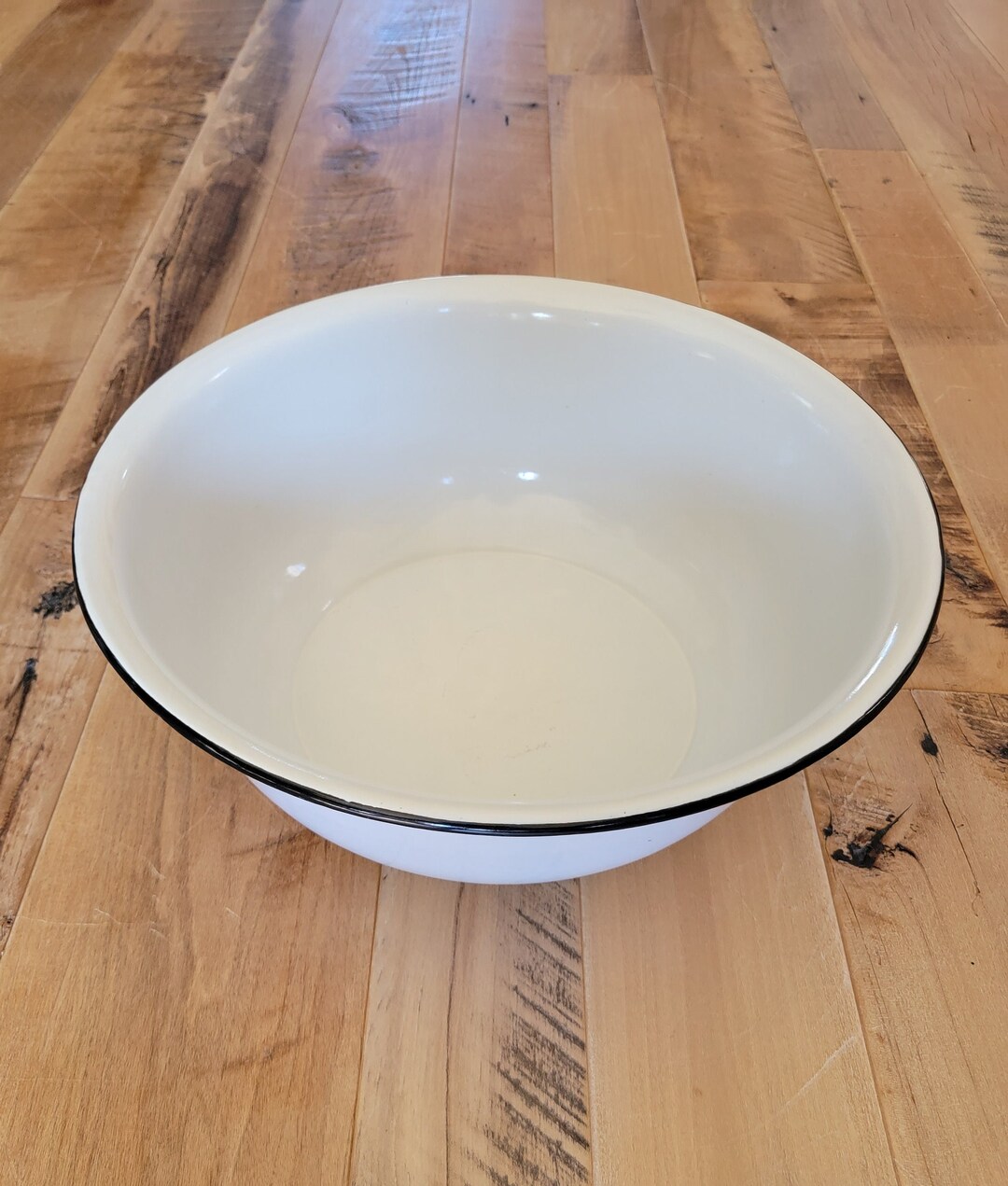 Extra Large Round Wash Basin White Enamel With Black Trim - Etsy