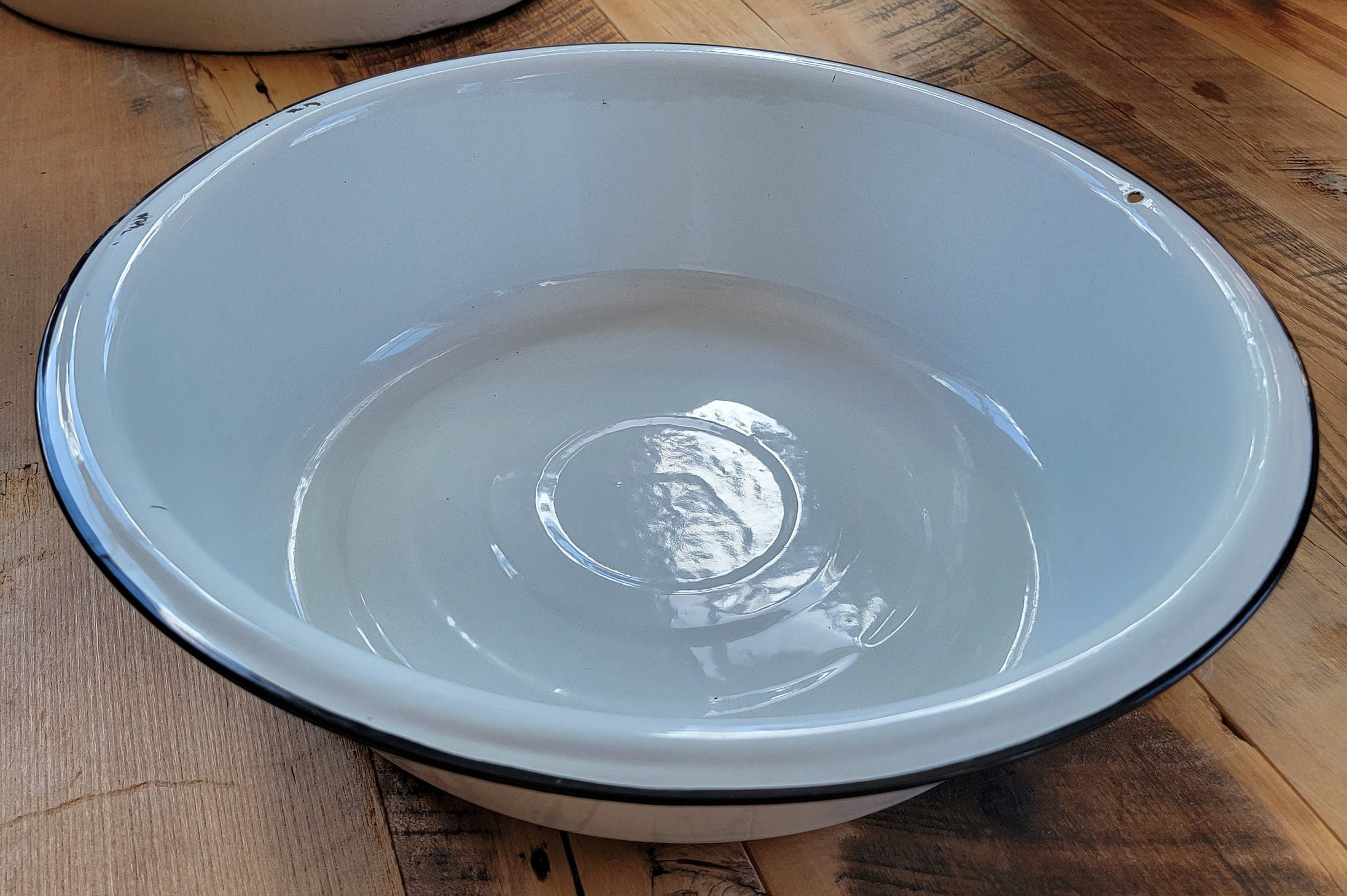 Extra Large Round White Enamel Wash Basin With Black Trim - Etsy