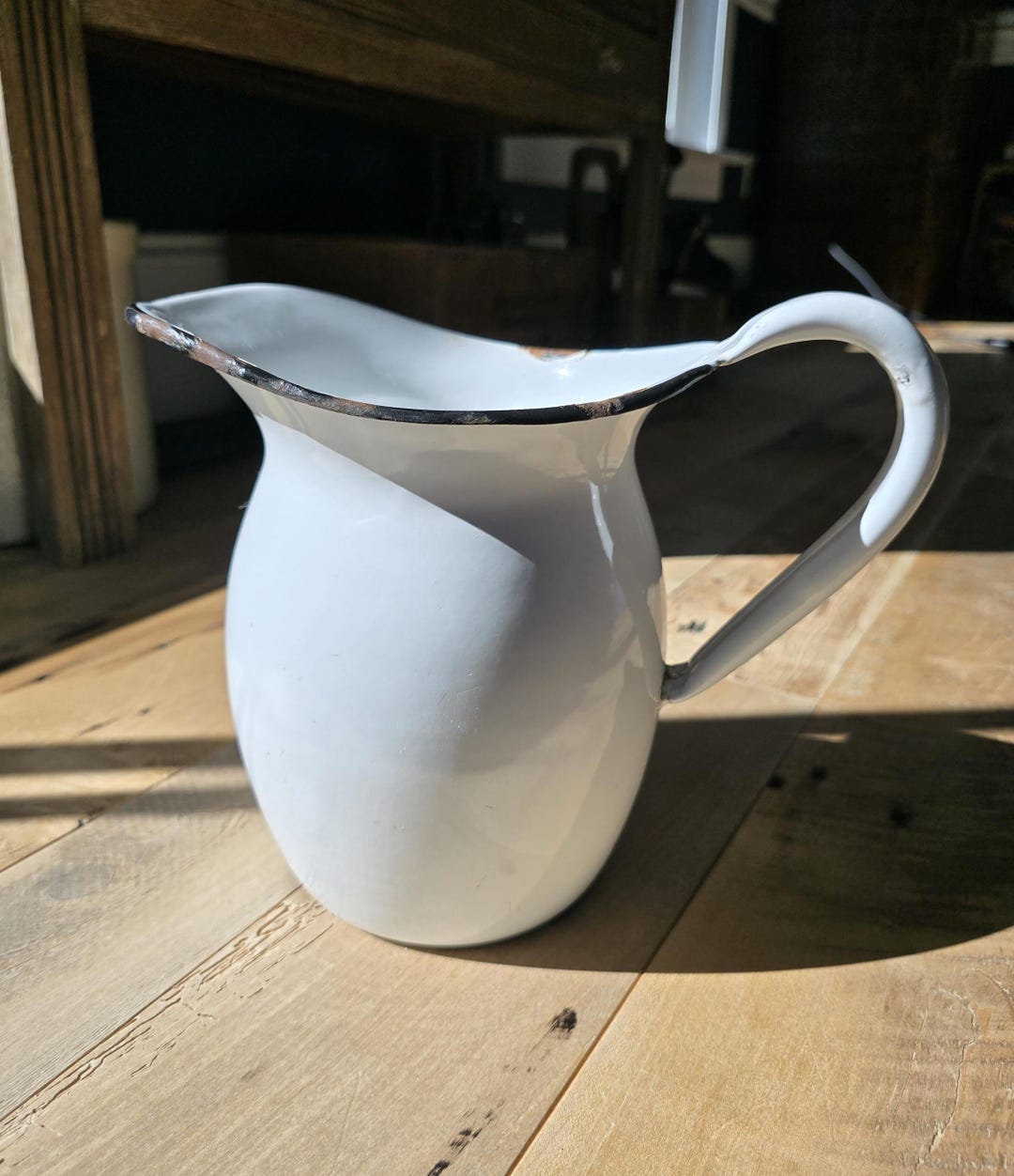 Vintage Enamel Pitcher US the Vollrath Co 1943 White Enamel With Black ...