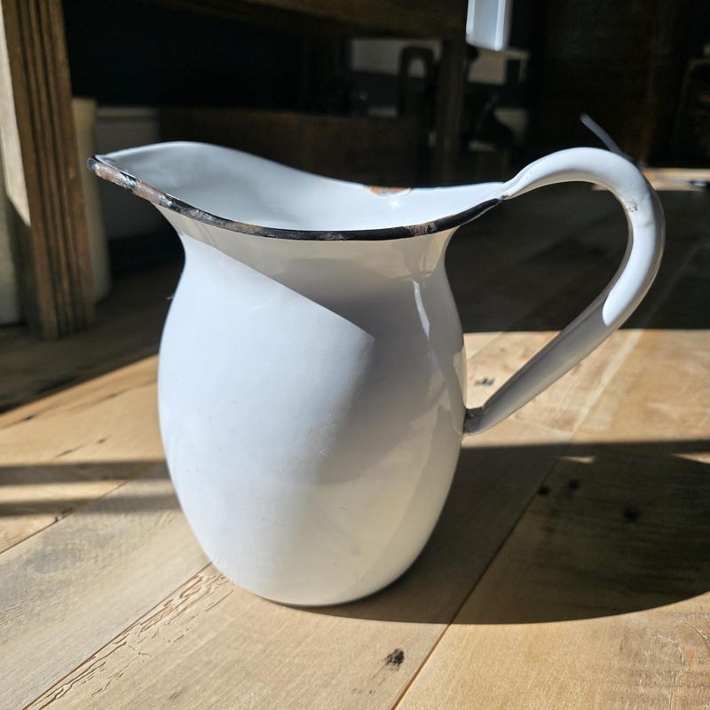 White Enamel Pitcher - Etsy