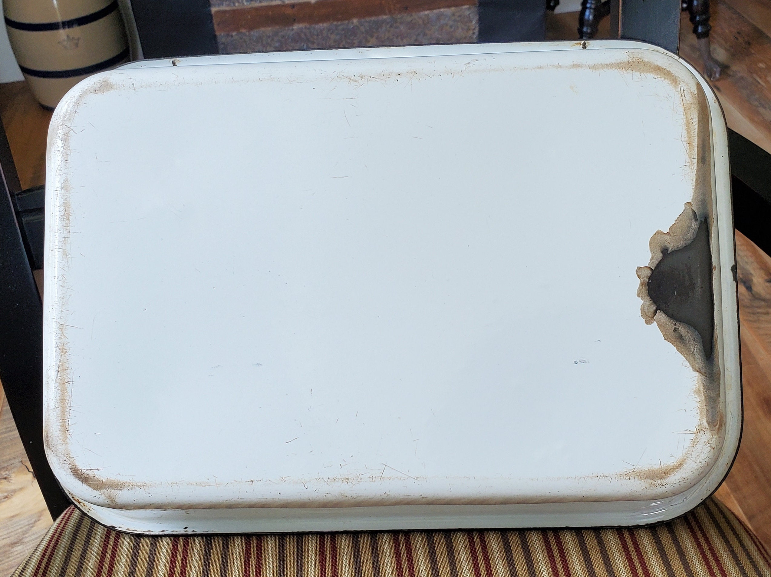 Vintage White Enamel With Cobalt Blue Trim Rectangular Baking Pan - Etsy