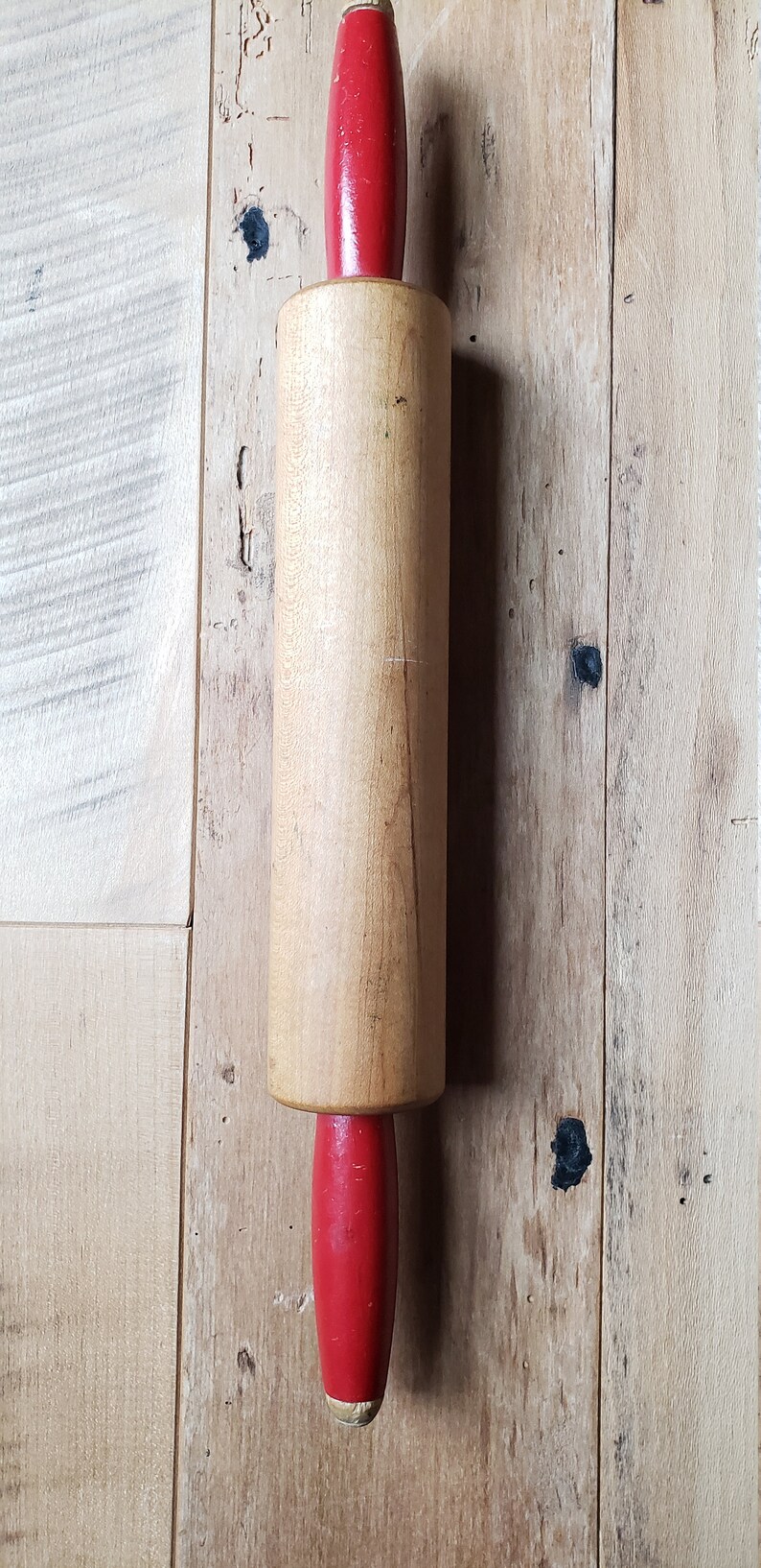 Vintage Wooden Rolling Pin With Red Handles - Etsy