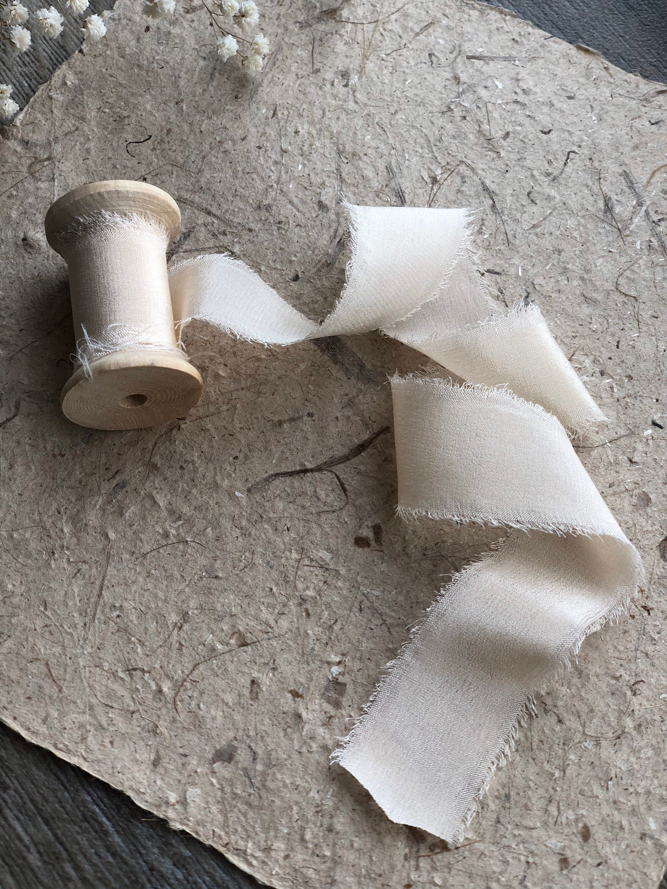 Hand dyed and hand torn 100% silk ribbon 5 meters on bobbin | Etsy