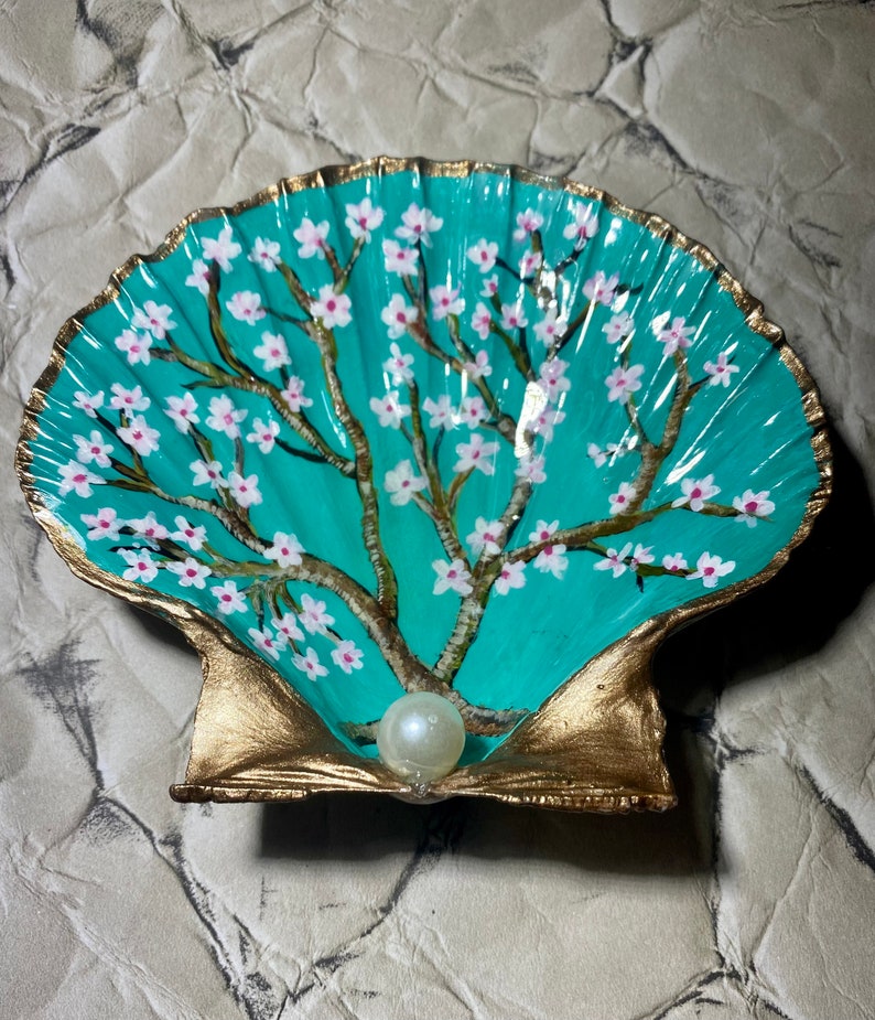 Painted Scallop Shell Jewelry Holder Ring Dish Trinket Holder - Etsy