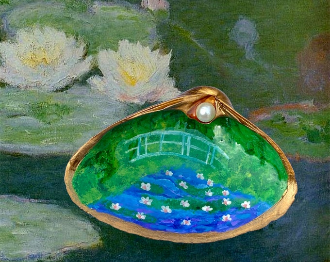 Claude Monet Waterlilies Inspired Japanese Bridge Seashell Trinket Dish ...