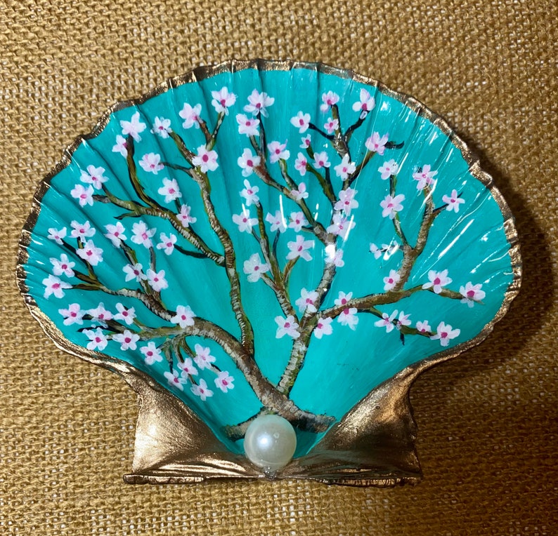Painted Scallop Shell Jewelry Holder Ring Dish Trinket Holder - Etsy