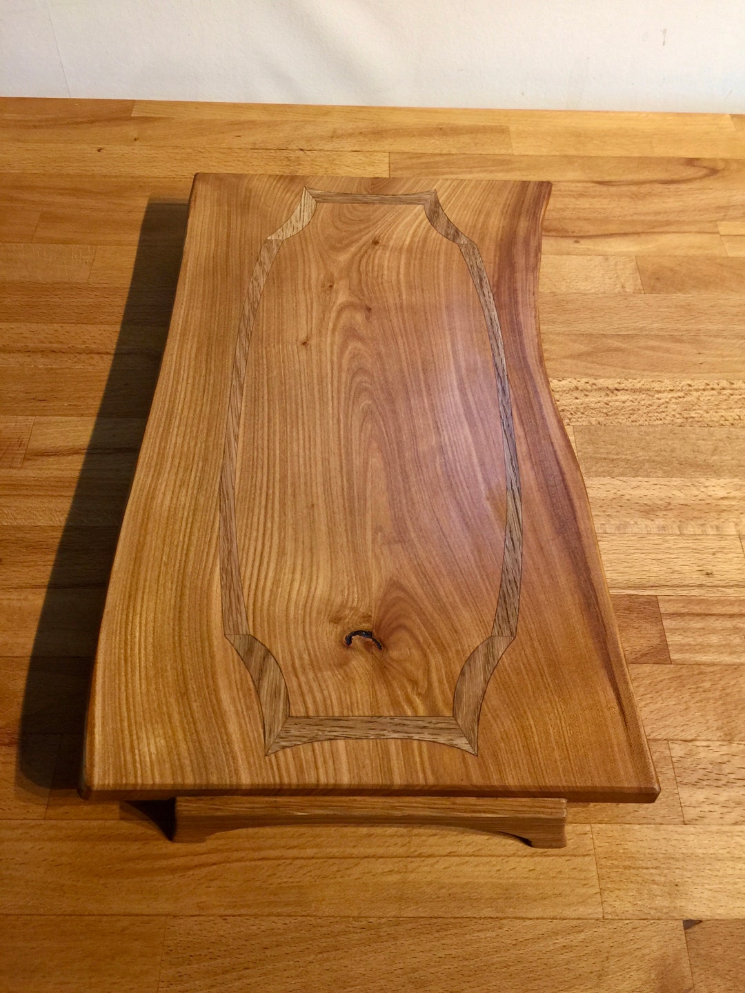 Live Edge Cherry Board With Oak Inlay and Handles, Serving Platter ...