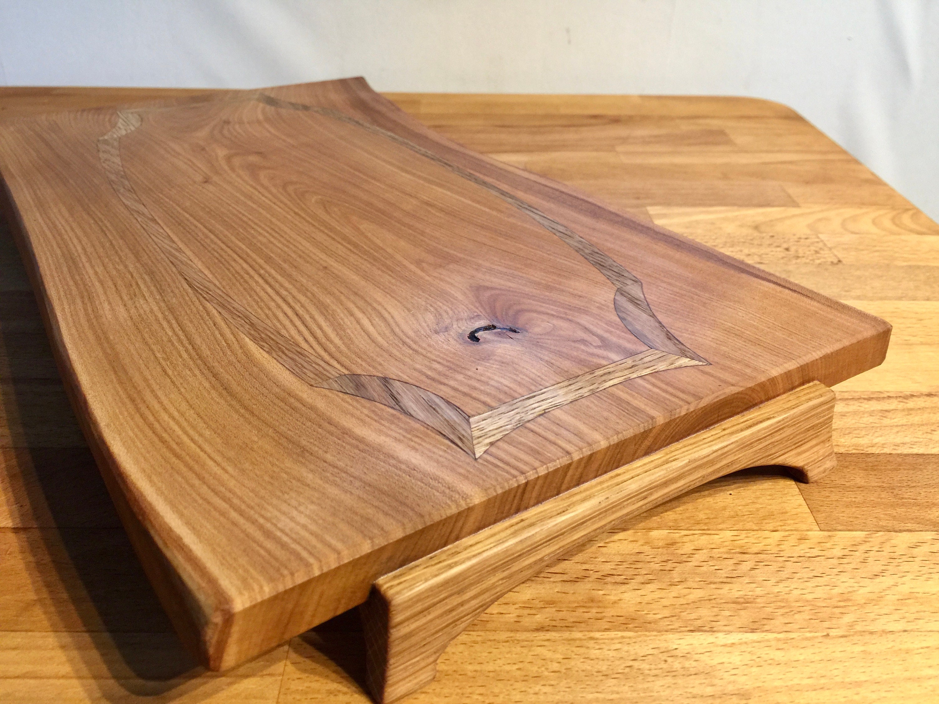 Live Edge Cherry Board With Oak Inlay and Handles, Serving Platter ...