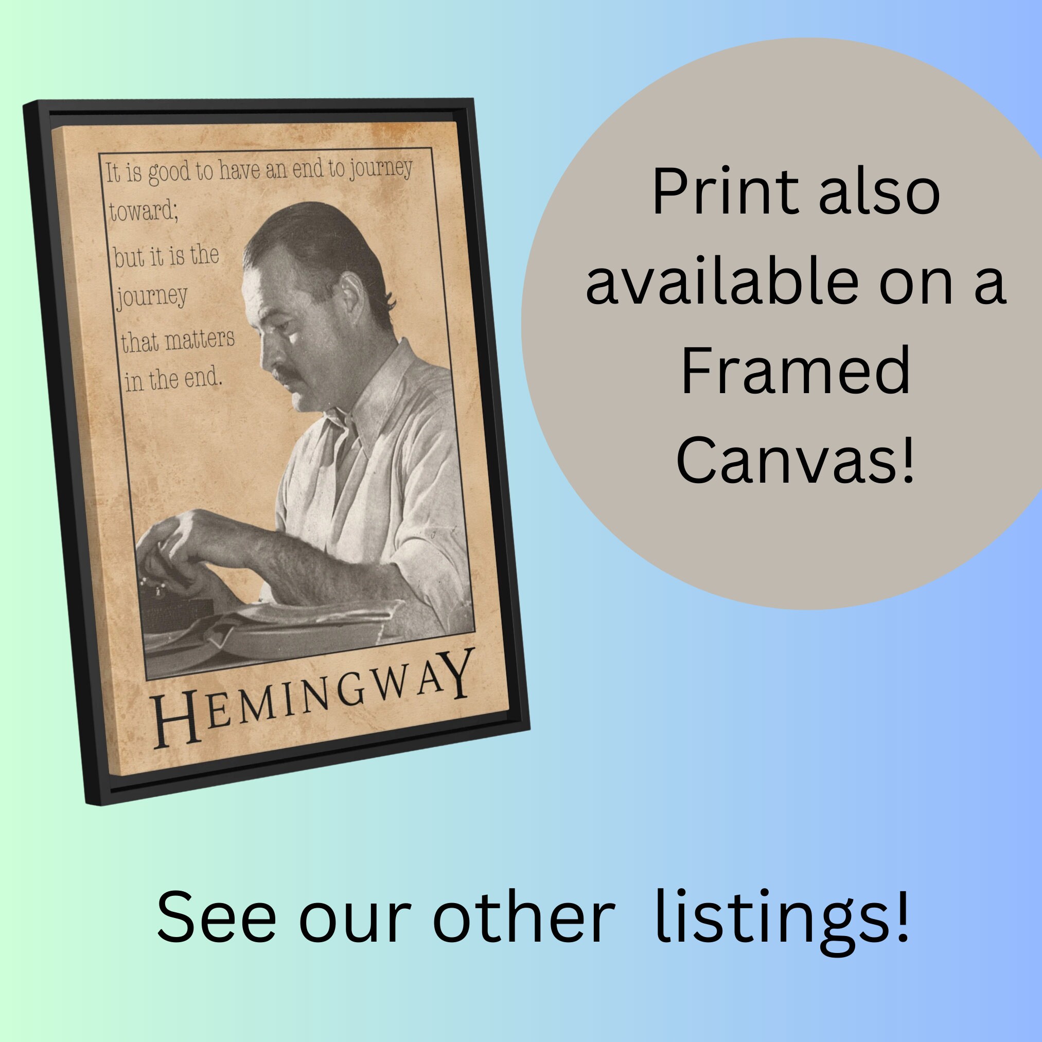 Ernest Hemingway Print Hemingway Quote Poster Unframed Poster Man Cave ...