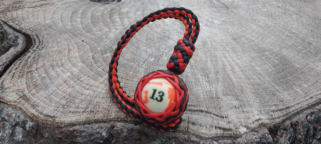 Paracord Pool Ball Monkey Fist Lanyard With Pineapple Knot Marbled 13 ...