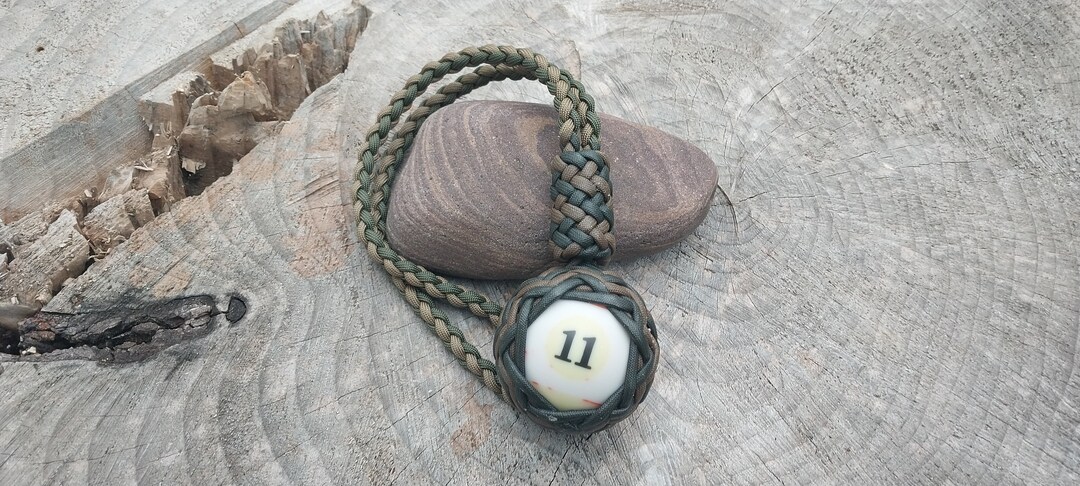Paracord Pool Ball Monkey Fist Lanyard With Pineapple Knot Marbled 11 ...