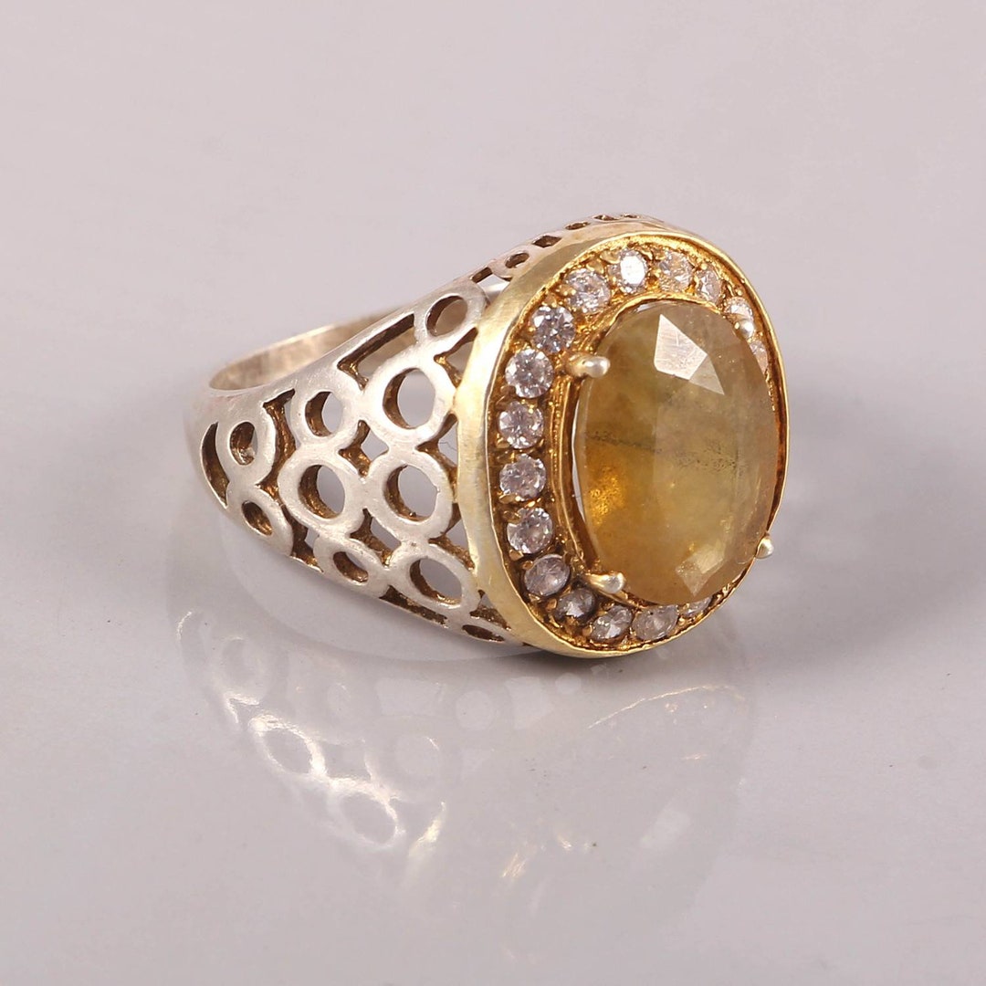 Mens Yellow Sapphire Ring, Pukhraj Ring Man, 925 Sterling Silver Ring ...
