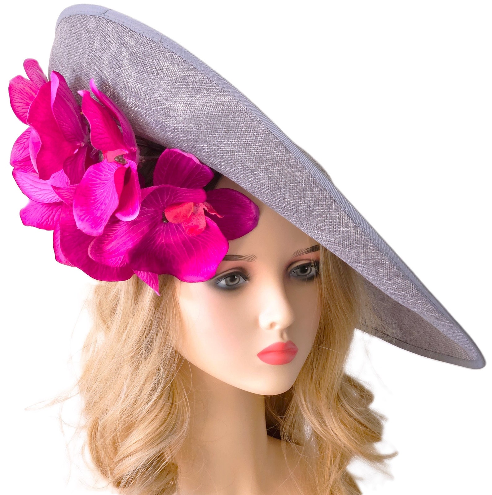 Extra Large Hat Magenta Grey Pink Burgundy Royal Ascot Hat Ladies ...