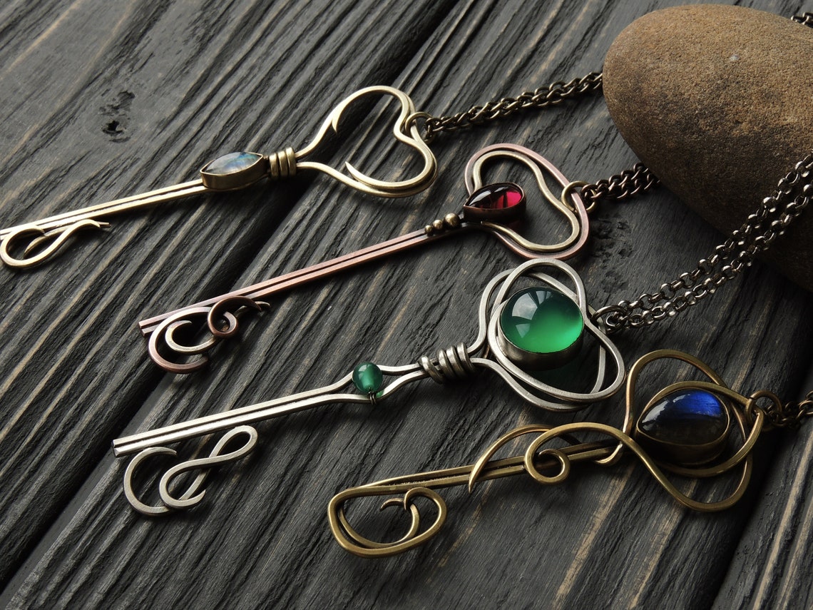 Witch key necklace Woodland necklace Faerie pendant Forest | Etsy