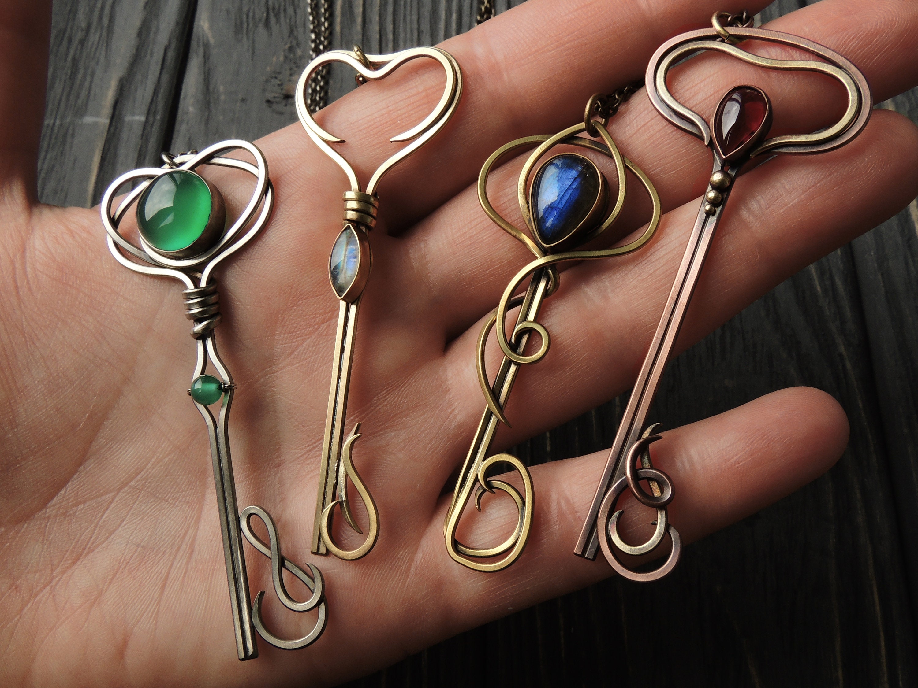 Green Pixie Necklace Silver Key Necklace Victorian Jewelry - Etsy