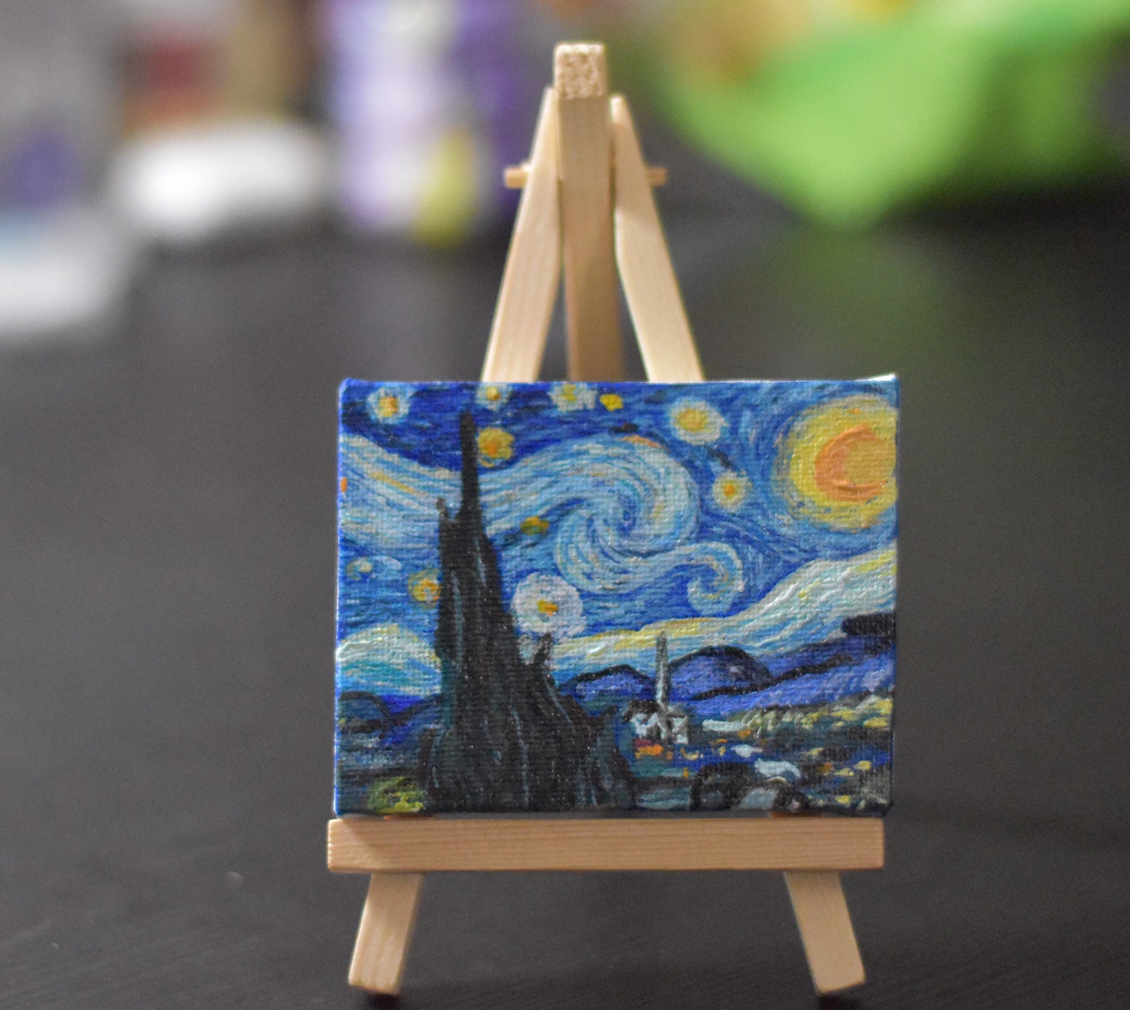 Mini Starry Night Painting With Easel - Etsy