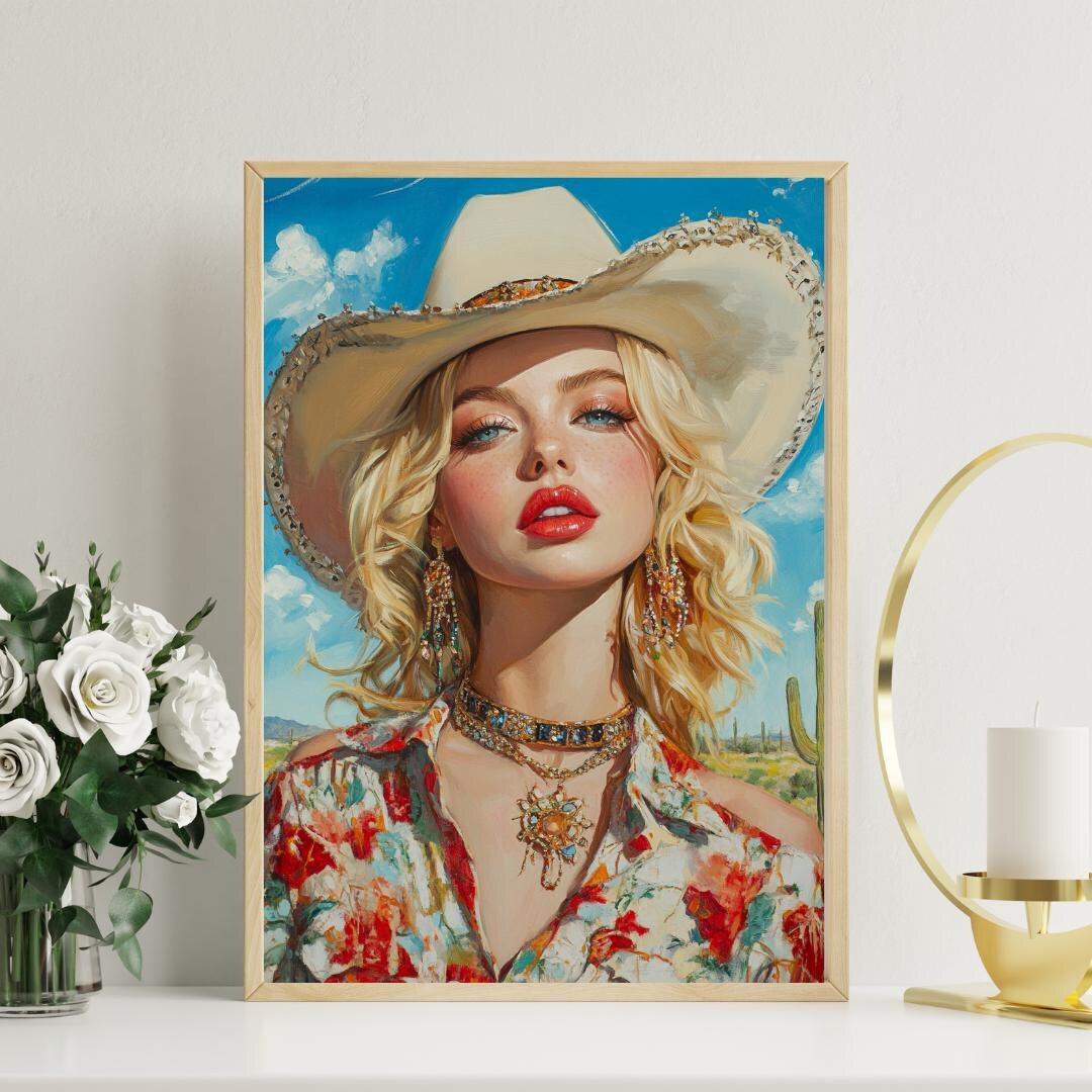 Glam Cowgirl Art Print: Western Fashion, Chic Boutique Decor (digital ...